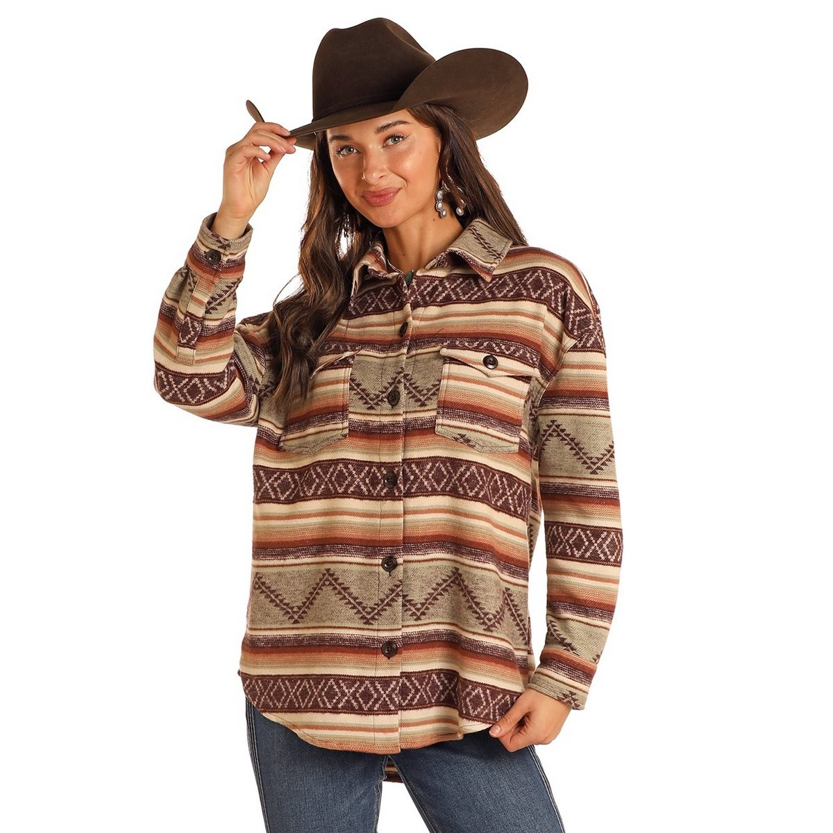 Rock & Roll Denim Aztec Shacket- Ladies Jackets