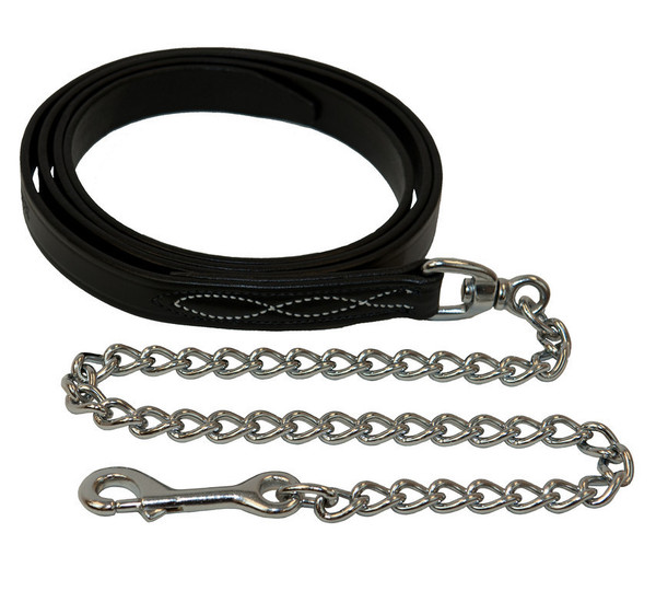 Walsh Fancy Stitch Leather Lead with 30" Chain- Horse Tack