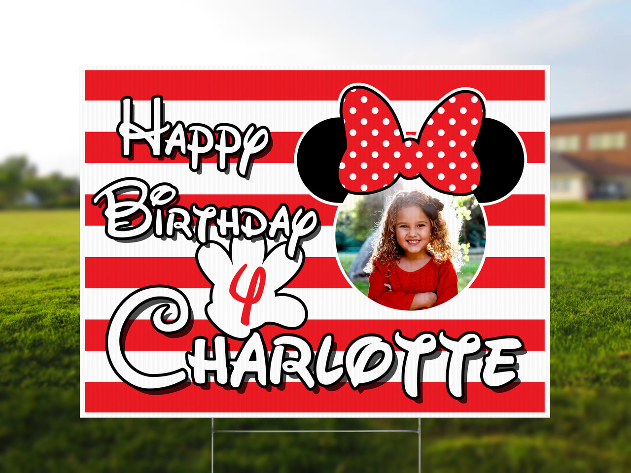 Custom Minnie Mouse Yard Sign with Photo - Birthday Yard Sign ...
