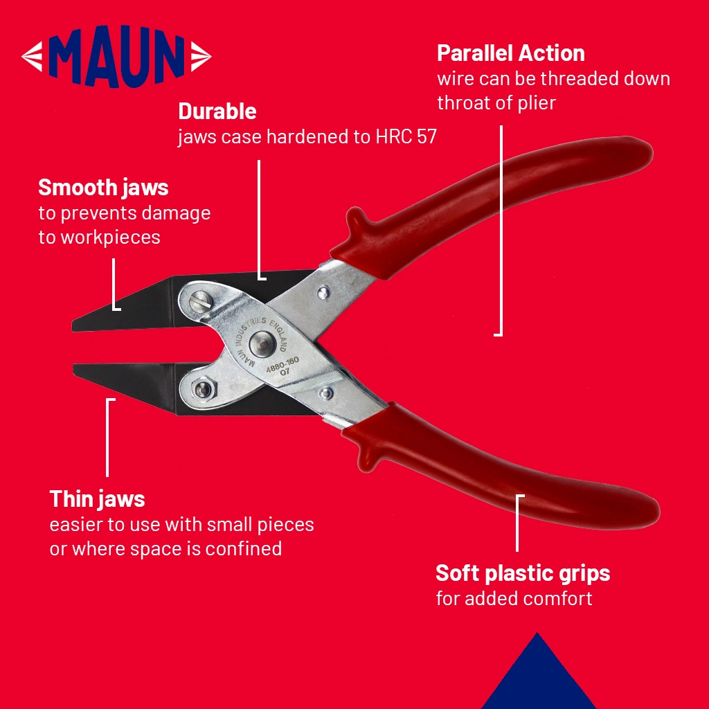 Thin Jaws Parallel Plier Return Spring Comfort Grips 160 mm | Maun
