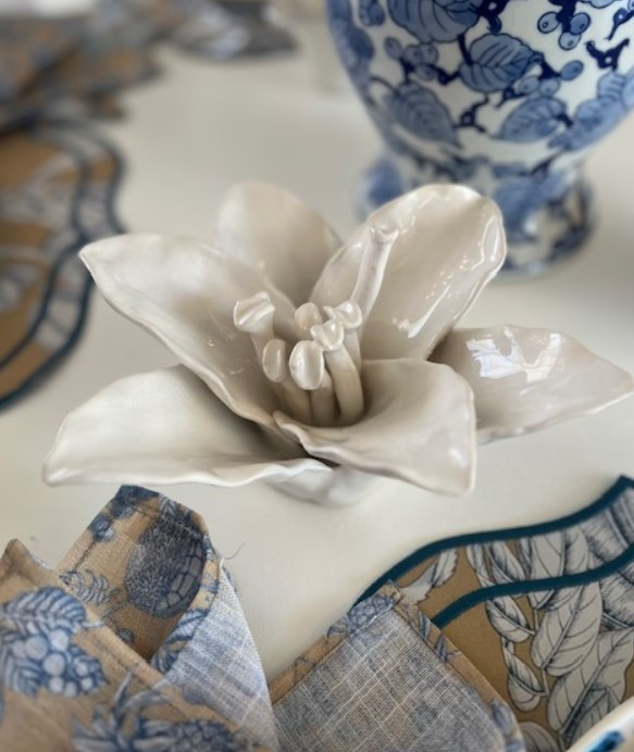 Set of 2 White Ceramic Tabletop Flowers