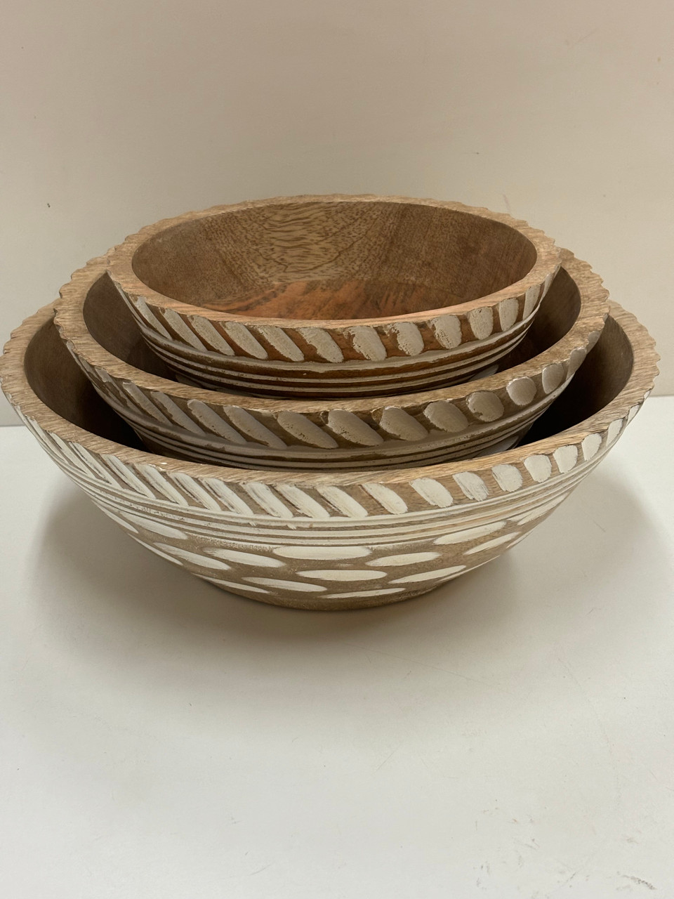 Washed Wood Pattern Bowls, set 1 of 3 - SFM SHOP