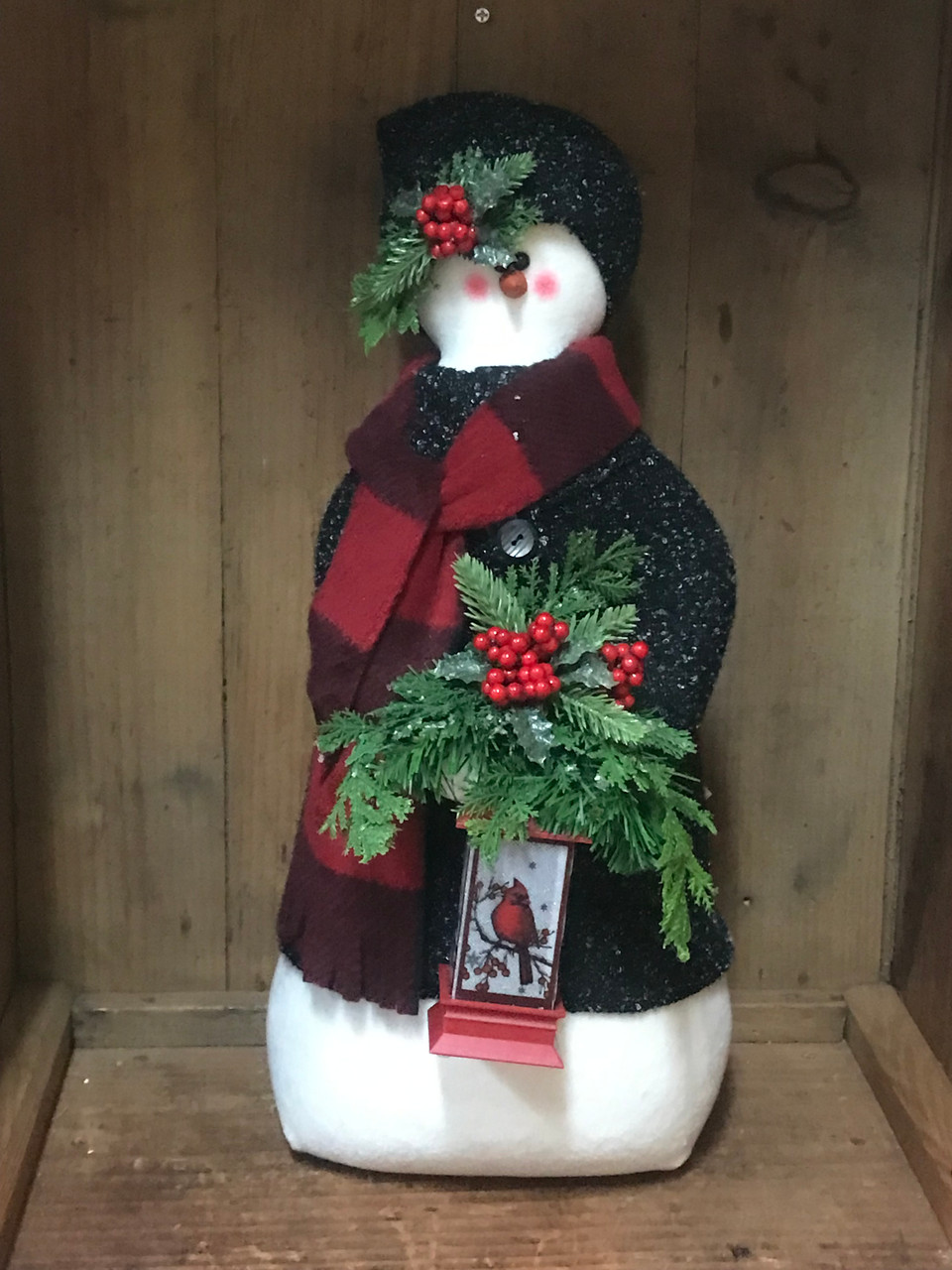 XTALL SNOWMAN-RED CARDINAL LANTERN - SFM SHOP