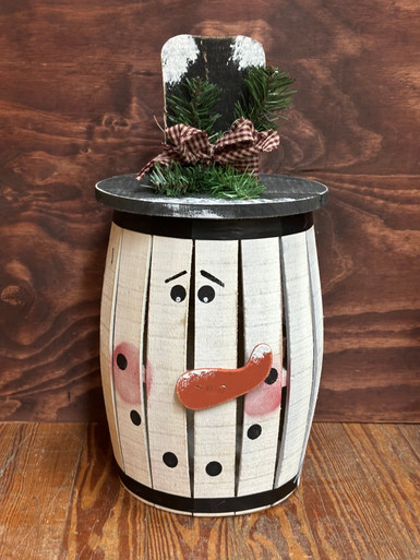 12" SNOWMAN BARREL - Sturbridge Flea Market