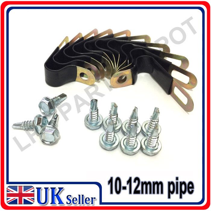10x P-Clips 6mm-8mm & Self Drilling Screws for Gas LPG water hose pipe ...