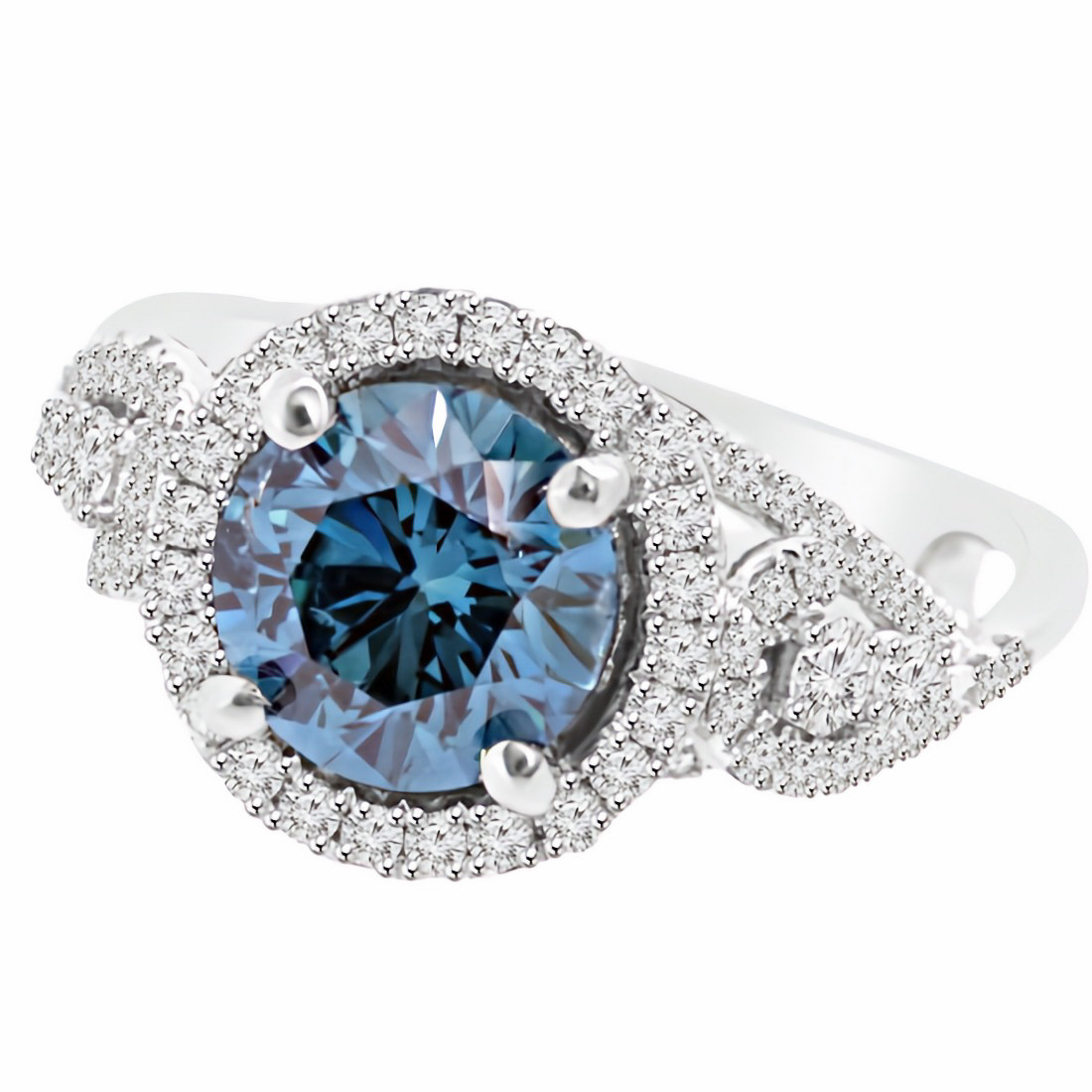 2.67ct Fancy Blue Diamond Engagement Ring 14k White Gold
