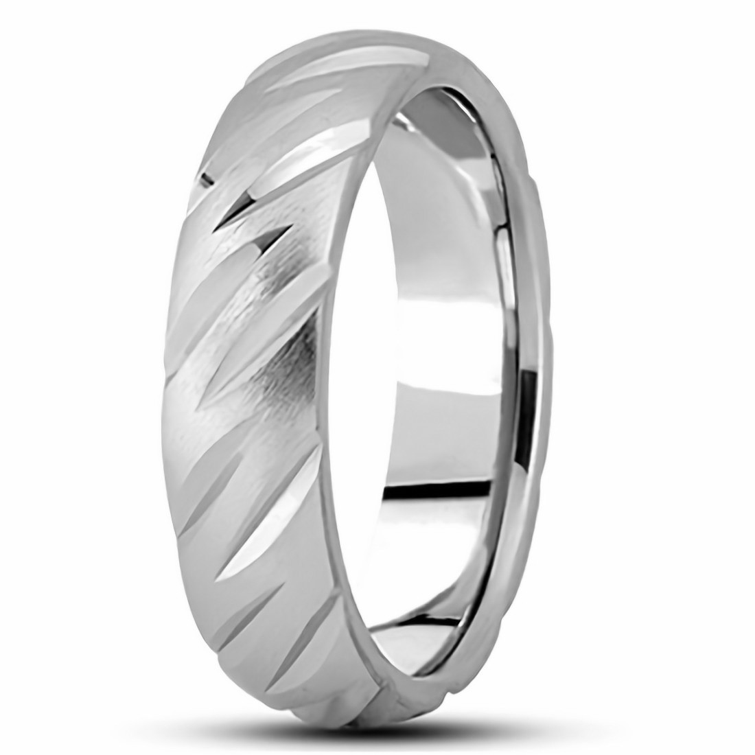 Platinum Diamond-Cut Domed Wedding Band With Horizontal Accents