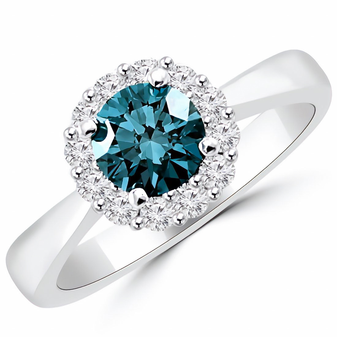 1.65ct Fancy Blue Diamond Halo Engagement Ring Split Band