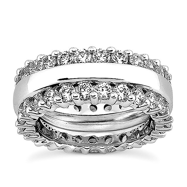 2-Row Diamond Eternity Wedding Band Bridal Ring