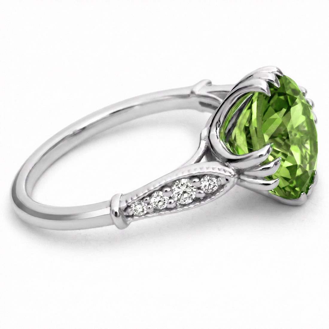 Large Green Peridot & Diamond Statement Ring Vintage-Style