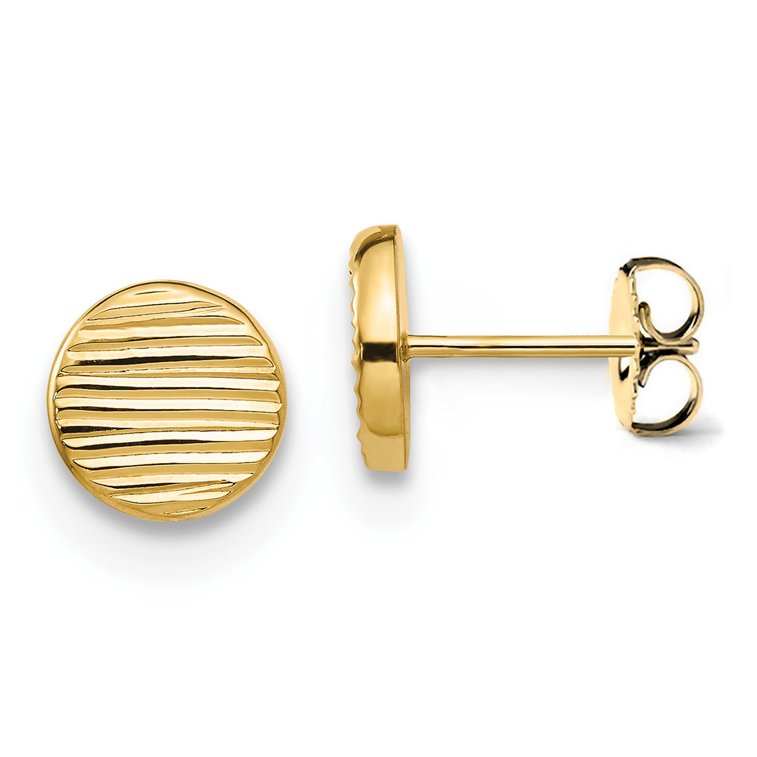 Minimalist Polished 14k Yellow Gold Round Disc Stud Earrings