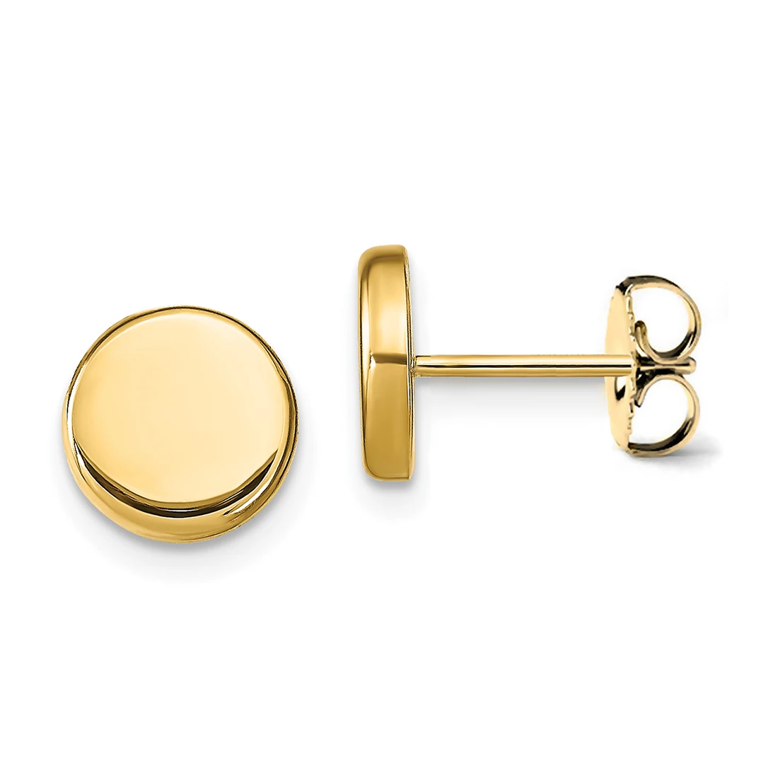 Minimalist Polished 14k Yellow Gold Round Disc Stud Earrings