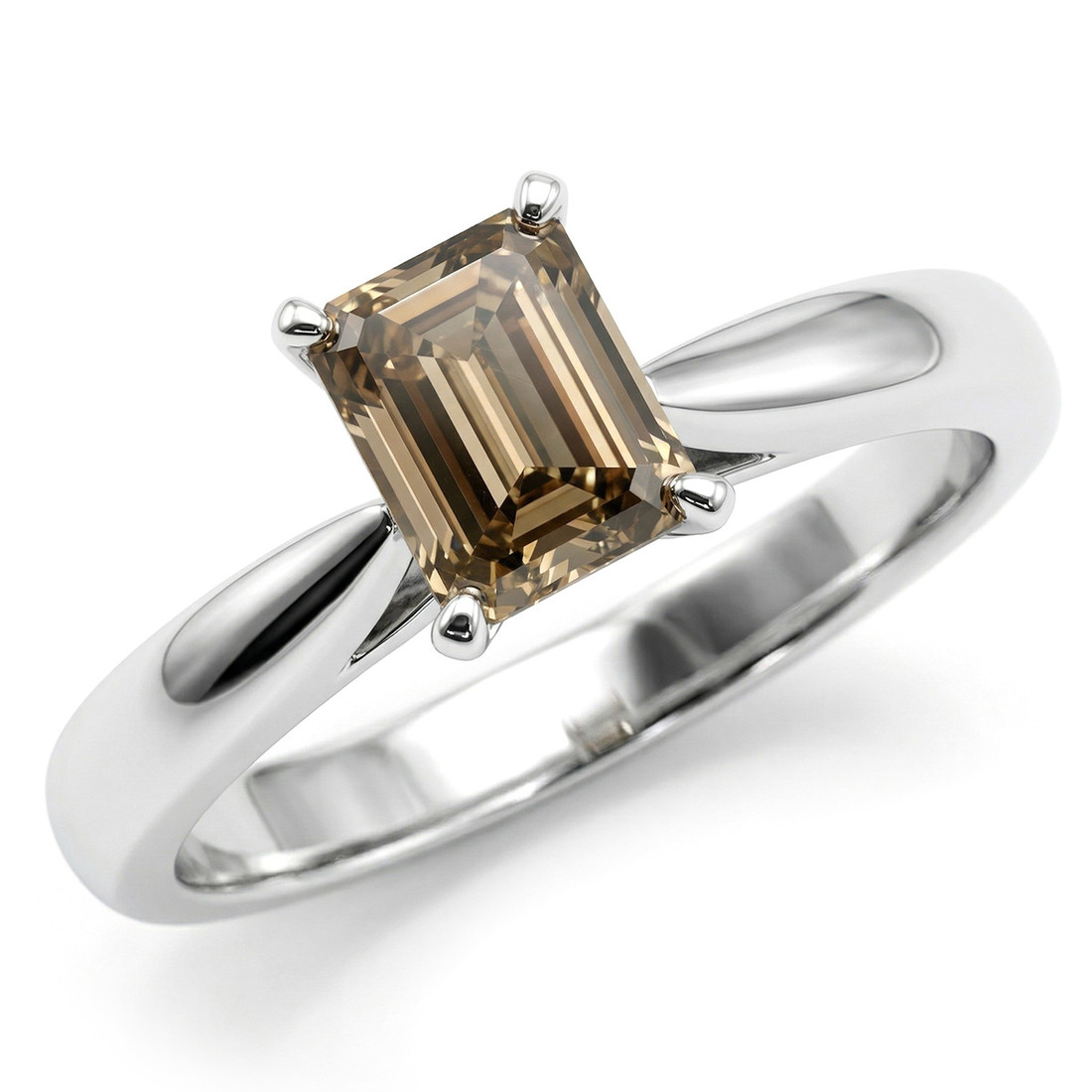 1 Carat Emerald Cut Fancy Brown Diamond Solitaire Engagement Ring