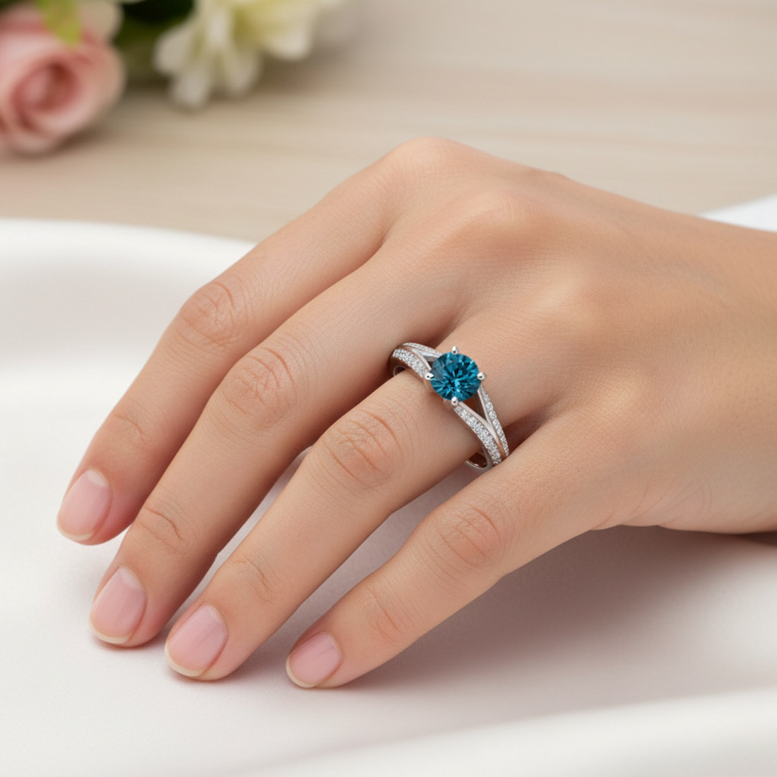 1.04ct Fancy Blue Diamond Engagement Ring With Split Design