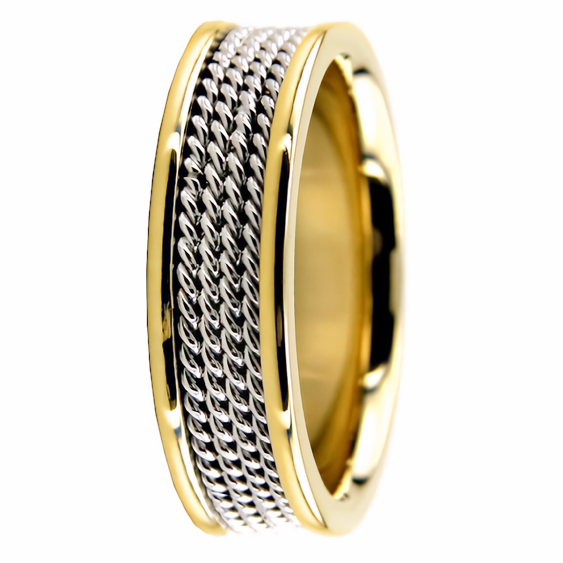 Handmade 18k 2-Tone Gold Wedding Band Comfort-Fit Rope Ring