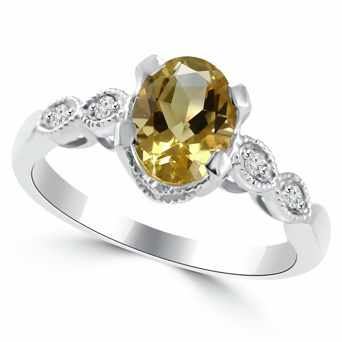 Oval Yellow Citrine & Diamond Engagement Ring 14k Gold Oval Yellow Citrine & Diamond Engagement Ring 14k Gold