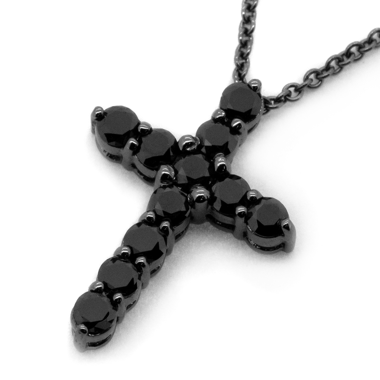 Fancy Black Diamond Cross Pendant Necklace 14k Black Gold
