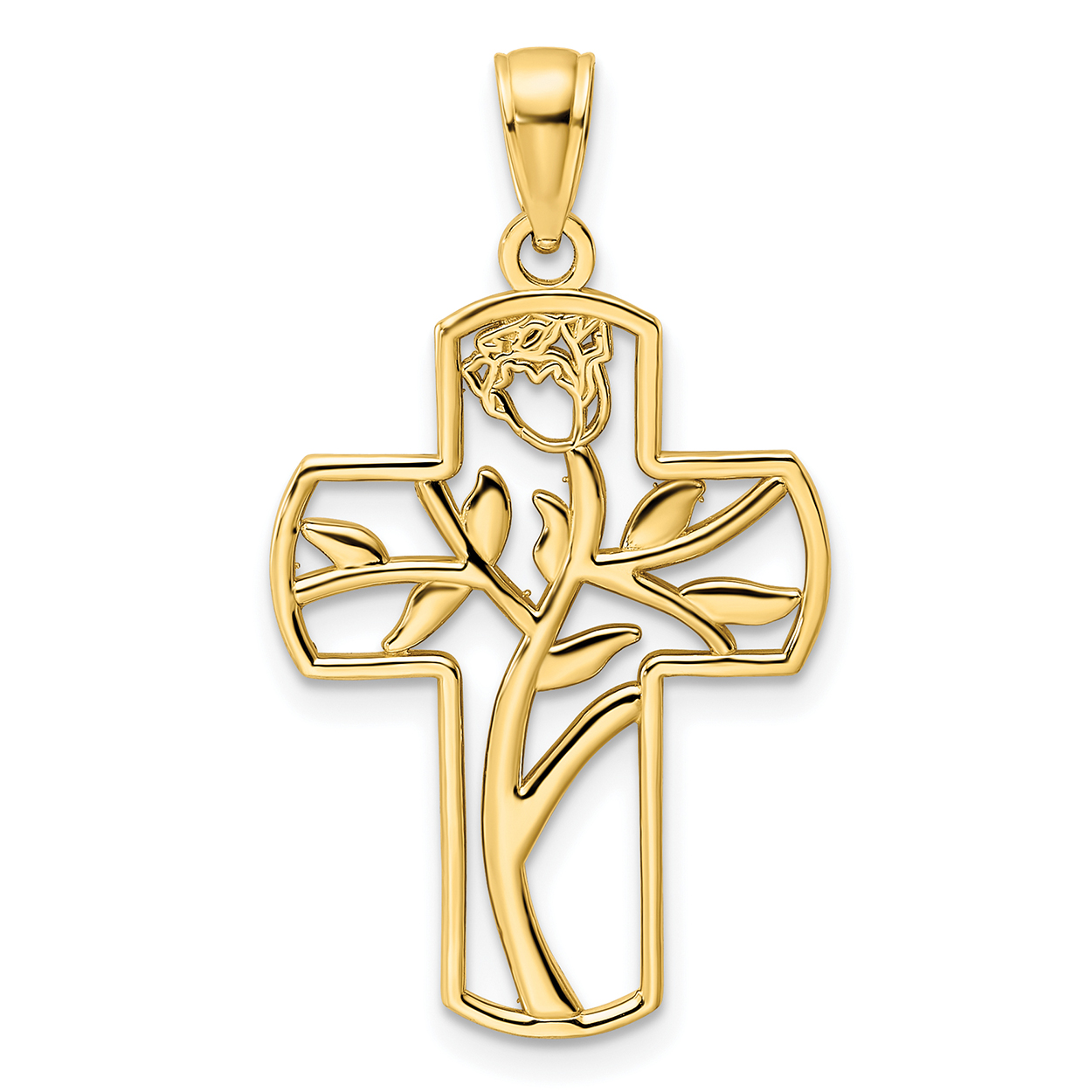 Floral 14k Yellow Gold Cross Pendant Nature-Inspired Design