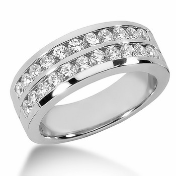 Two-Row Diamond Channel Wedding Band Men's Ring