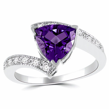 Triangular-Cut Amethyst Diamond Statement Engagement Ring