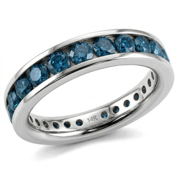 2 Carat Channel-Set Blue Diamond Eternity Wedding Ring Bridal Band
