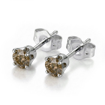 1/4 Carat Fancy-Brown Diamond Stud Earrings 14k White Gold