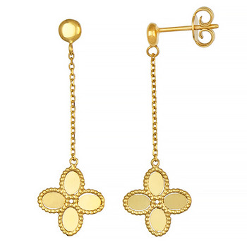 Fancy Flower Drop Dangle Earrings 14k Yellow Gold