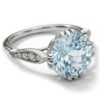 Large Round Blue Aquamarine & Diamond Statement Ring Vintage Style