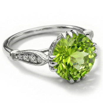 Large Green Peridot & Diamond Statement Ring Vintage-Style