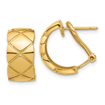 Grooved Polished 14k Yellow Gold Hoop Earrings Omega Backs