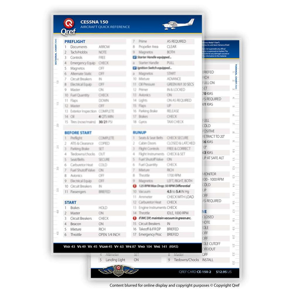 SkySupplyUSA | Qref Cessna 150 Checklist Card | CE-150-2