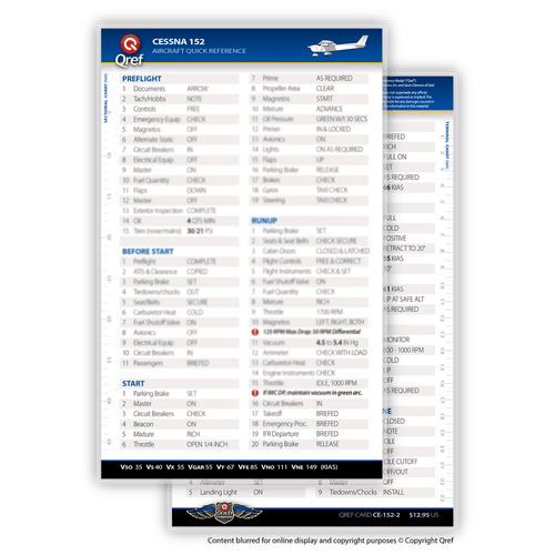 Qref Cessna 152 Checklist Card Qref Cessna 152 Checklist Card