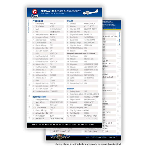 SkySupplyUSA | Qref Cessna 172S Skyhawk SP w/G1000 Checklist Card | CE ...