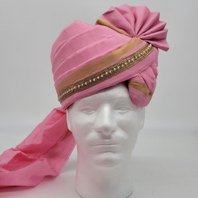 Blush Pink with Pearl Ribbon Turban Safa Paghri for Indian wedding