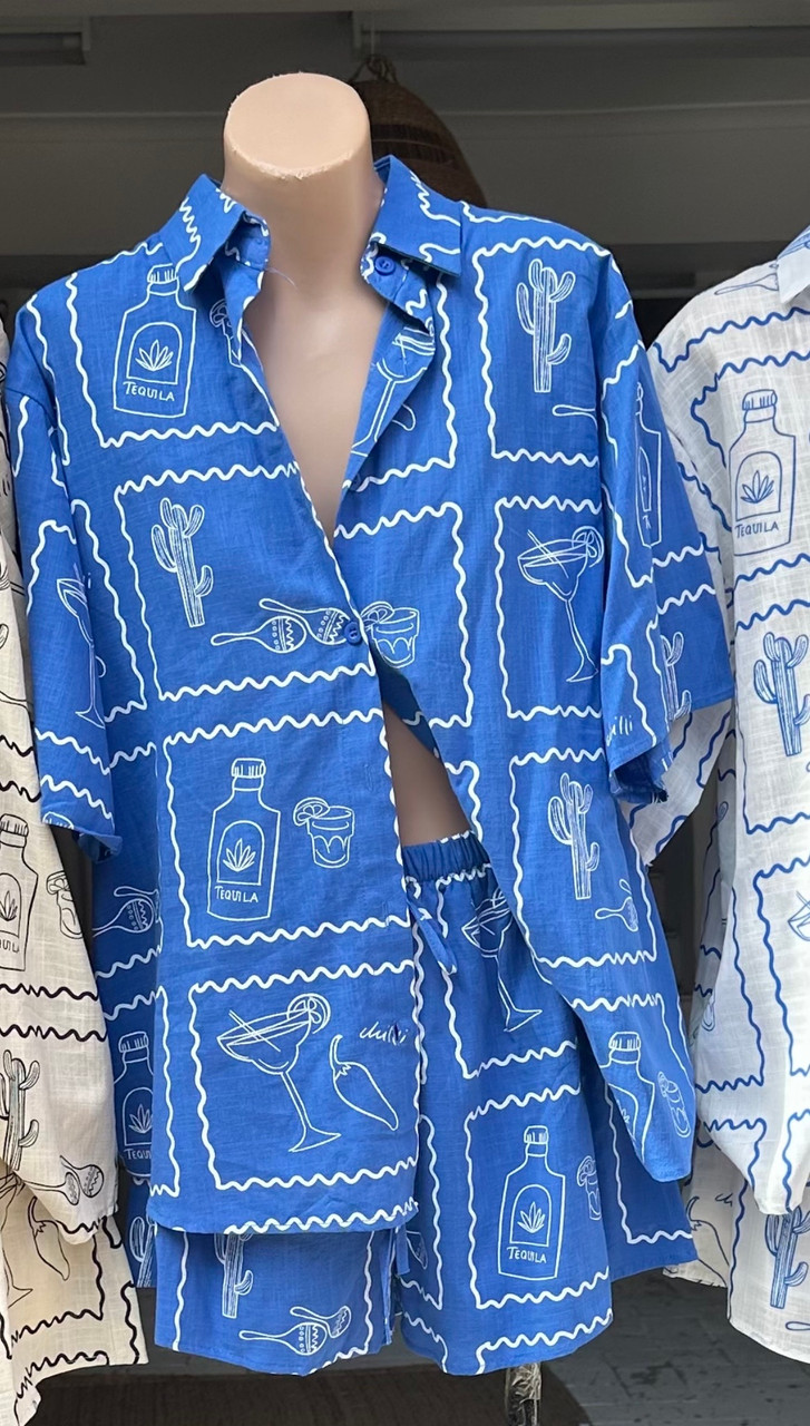 CACTUS TEQUILA SHORT SET BLUE/WHITE - Heidi Beau