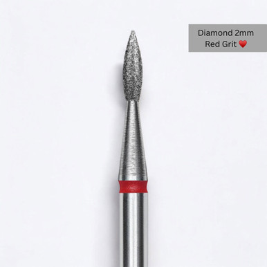 Diamond Nail Drill Bit - Flame Shape (Red) 2mm
