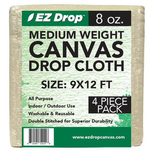 9 ft. x 12 ft. Canvas Dropcloth - 8 oz. – 4 pack - EZ Drop Canvas