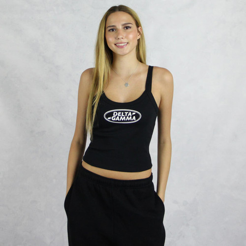 Delta Gamma Cropped Tank Top in Black | Sorority Specialties