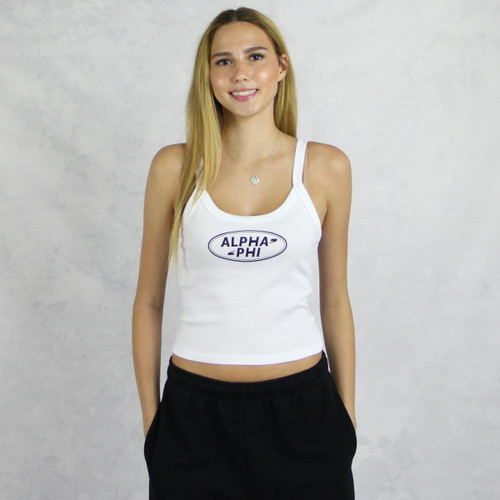Alpha Phi Cropped Tank Top in White | Sorority Specialties