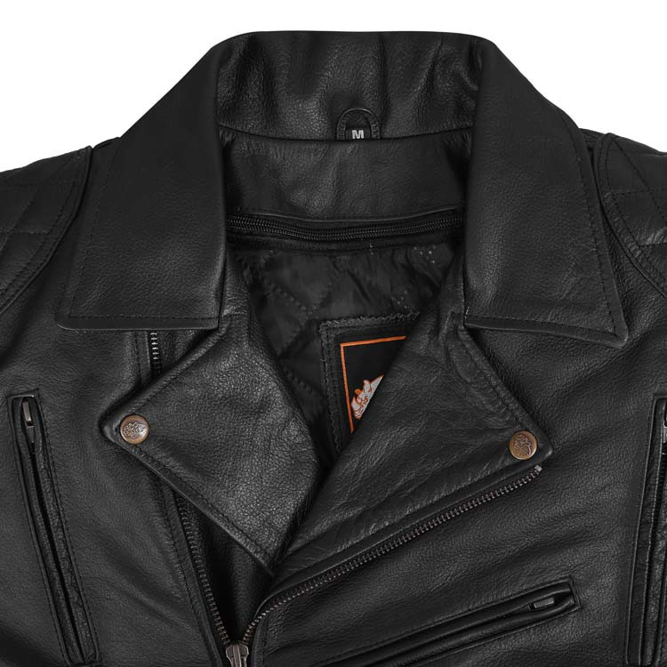 Black Brando Leather Motorcycle Jacket with Armour & Vents
