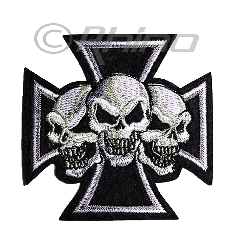 Cross with 3 Skulls Embroidered Patch