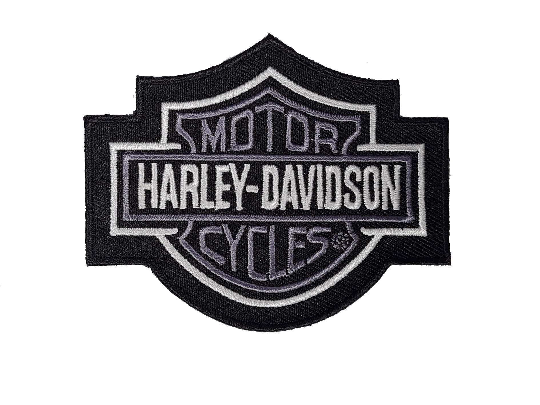 Harley Davidson Motorcycle Embroidered Patch - Small Black & White