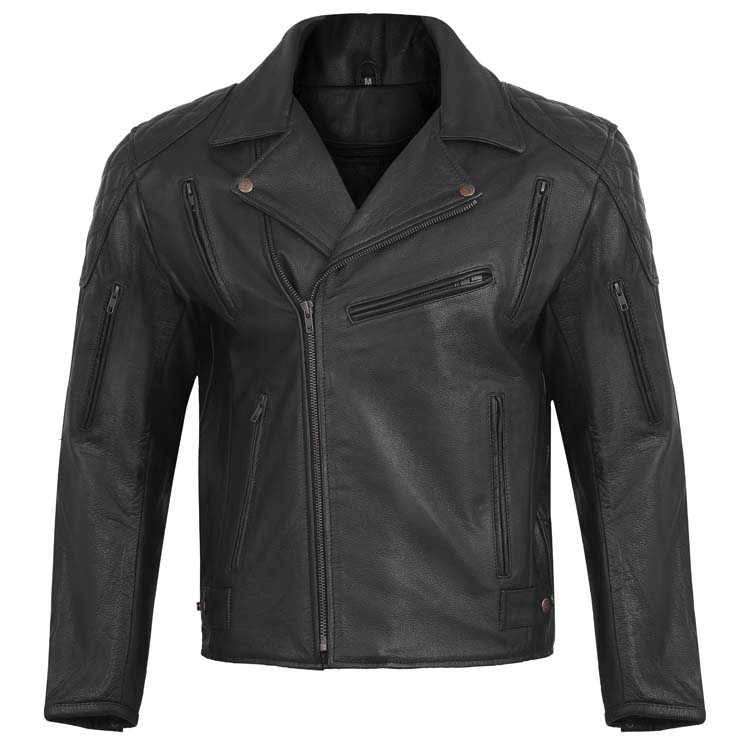 Black Brando Leather Motorcycle Jacket with Armour & Vents