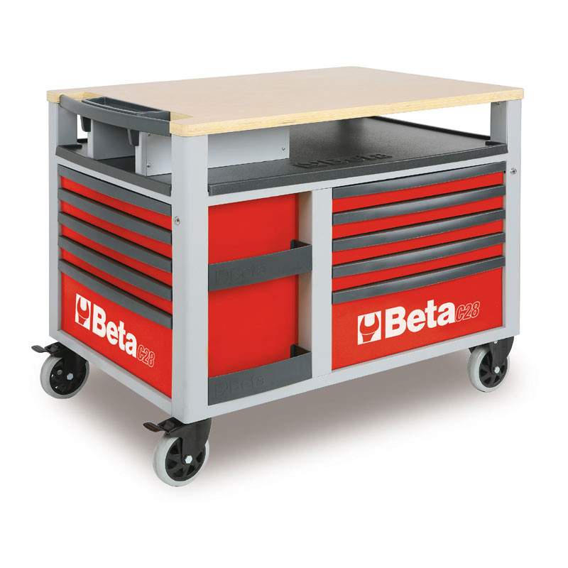 Beta Tools C28-G SuperTank Trolley with Worktop and Ten Drawers - Red