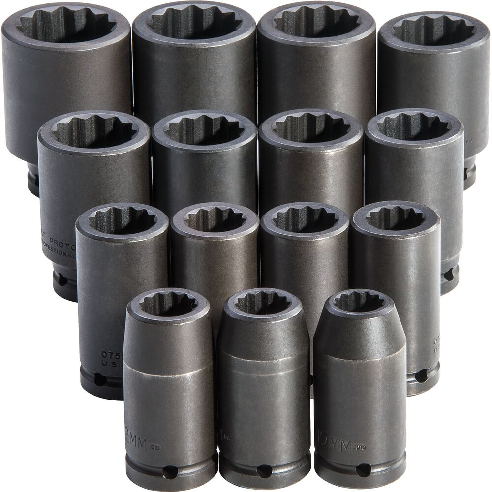 Proto 3/4" Drive 15 Piece Deep Metric Impact Socket Set - 12 Point