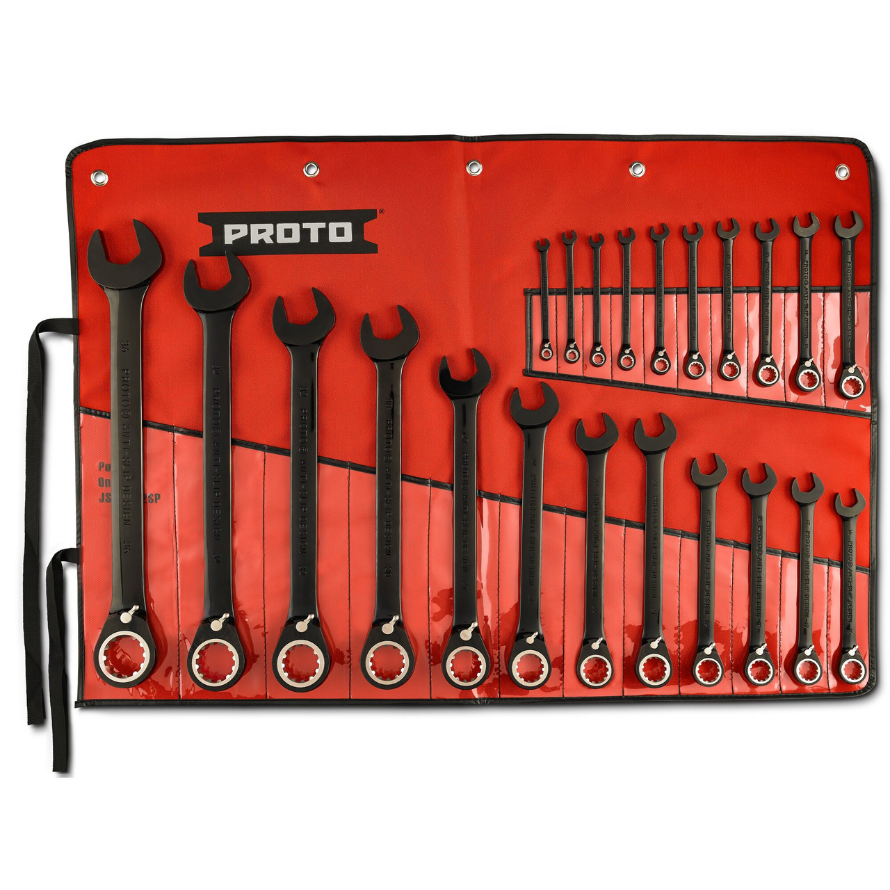 Proto 22 Piece Black Chrome Reversible Combination Metric Ratcheting ...