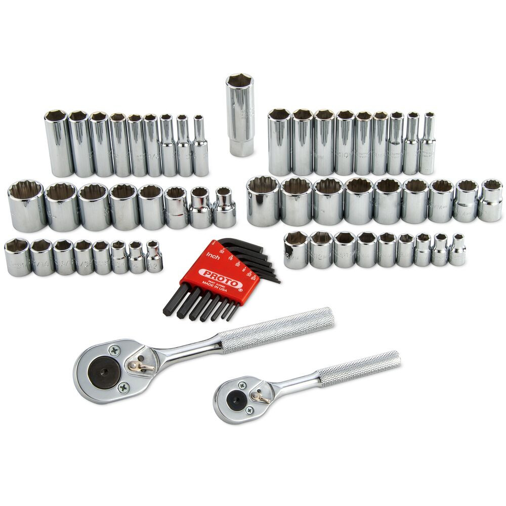 Proto 1/4" & 3/8" Drive 63 Piece Socket Set- 6 & 12 Point