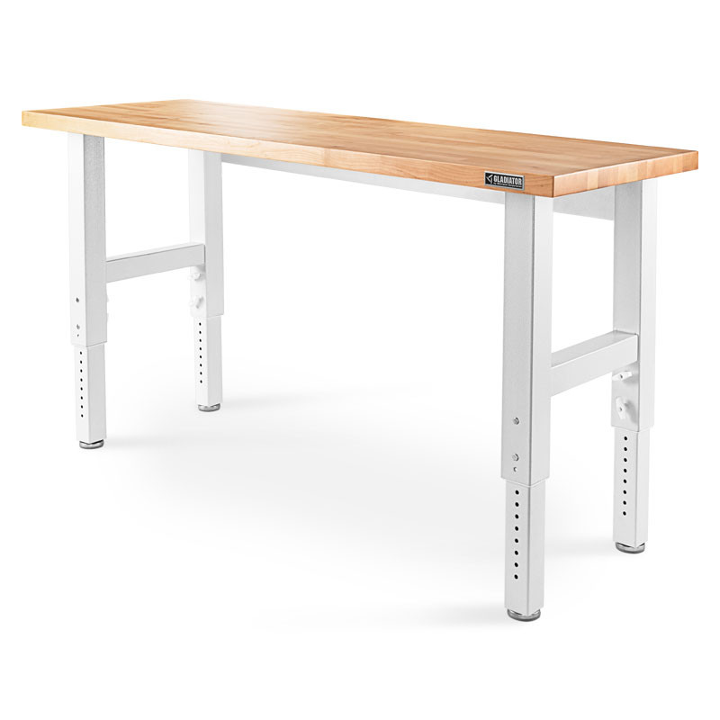 Gladiator Premier White 6 ft Adjustable Height Hardwood Workbench