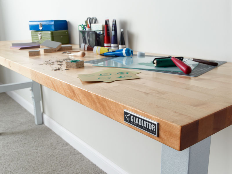 Gladiator Premier White 8 ft Adjustable Height Hardwood Workbench