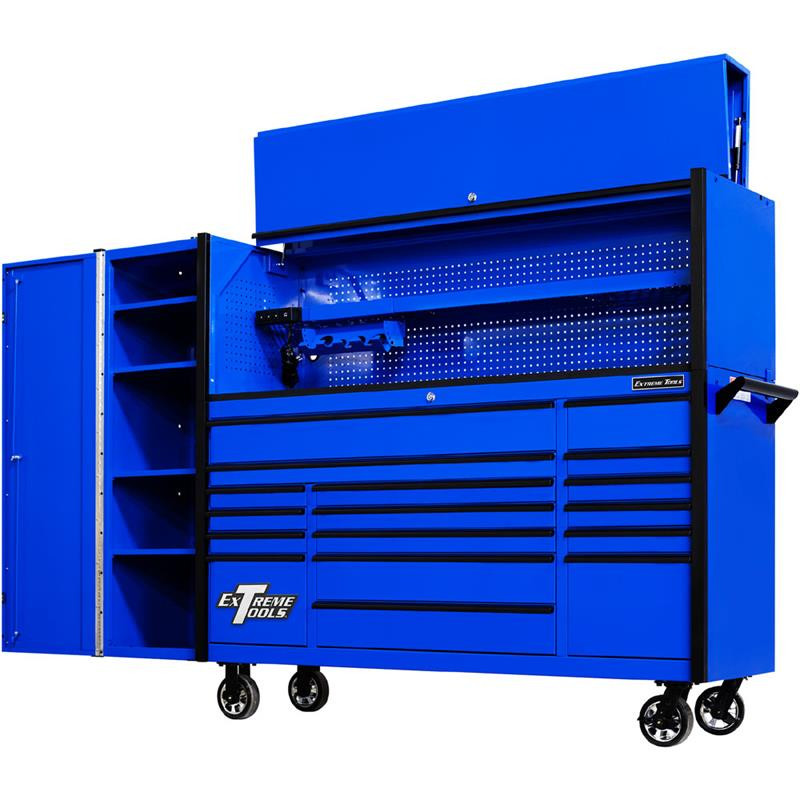 Extreme Tools 72" DX Series 17-Drawer Roller Cabinet w/Hutch and Side ...